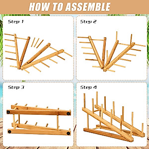 6 Pcs Bamboo Dish Rack 8 Slots Wooden Plates Rack Drying Organizer for Cabinet Classroom Book Organize Pot Lid Holder Bowl Cup Cutting Board Wood Display Stand for Kitchen Cabinet Storage Organizer