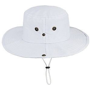 Womens Sun Hat Wide Brim Bucket Hats Hiking Fishing UV Protection Safari Boonie Hat for Men Women（L 24" /61cm，M 22.83"/58cm） White
