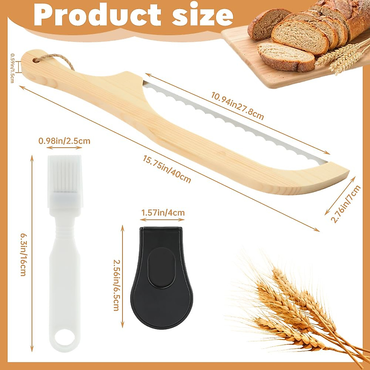 LOQJSS 16" Bread Bow Knife With Knife Guard,Screwdriver,Scallion Slicer,Bread Lame and 5pcs Replaceable Blades,Serrated Sourdough Cutter,Sourdough Scoring Tool for Homemade Bread