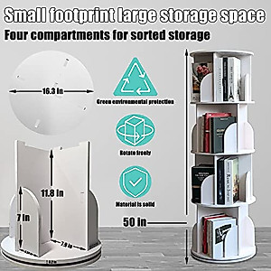 YGYQZ 4 Tier Rotating Display Bookshelf - 360 View Unique Revolving Storage Rack for Spinning Small Bookcase Great for Bedroom Living Room (4 Tier, White)