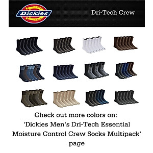 Dickies Men's Dri-Tech Original Moisture Control Crew Socks, Available in M-XXL (6, 12, 18, Black (6 Pairs), Medium