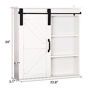 MAISON ARTS Medicine Cabinet with Sliding Barn Door, Farmhouse Storage Wall Cabinet for Bathroom, Kitchen Dining, Living Room, Creamy White