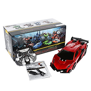 SainSmart Jr. Remote Control Car, Transform Robot RC Cars for Kids Toys, 1:14 Scale Car with One-Button Deformation, 360°Drifting, and Realistic Engine Sound, Gifts for Boys Girls Aged 8+, Red