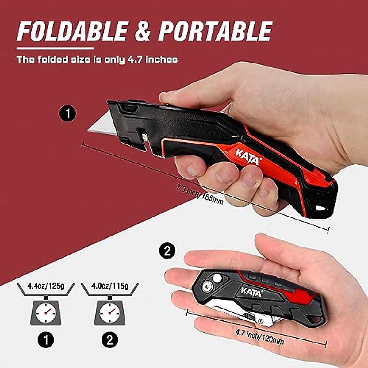 KATA 2-Pack Heavy Dudy Utility Knife Box Cutter Retractable Blade Folding Knife Set, 10pcs SK5 Sharp Blades In Case for Box, Cardboard and Carton