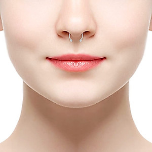 TOKRING Fake Nose Ring Hoop Fake Septum Nose Cuffs/ Studs Clip On Lip Ear Non Pierced Jewelry for Women Men Silver