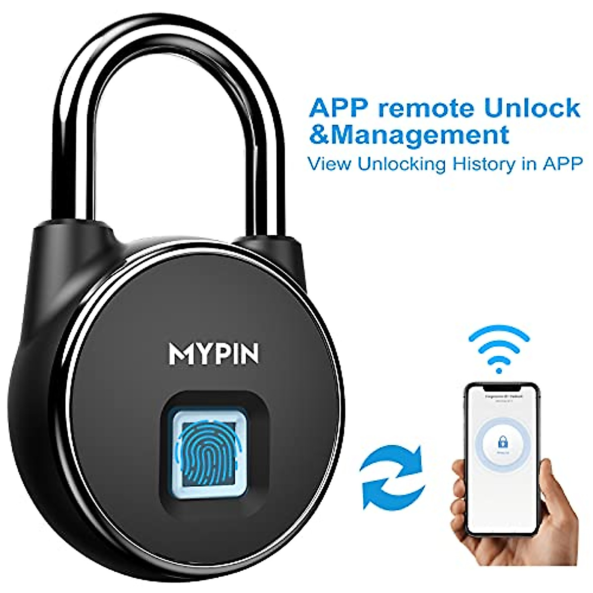 Fingerprint Padlock, Smart Keyless Bluetooth Lock APP/Fingerprint Unlock Anti-Theft Door Luggage Case Lock for Android iOS System Suitable for Gym, Backpack, School, Fence and Storage