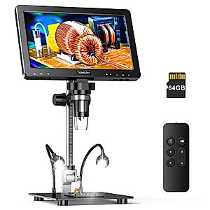 TOMLOV DM9 Max Digital Microscope: 10.1" 1500X 20MP HD IPS HDMI Coin Microscope Magnifier for Error Coins with Screen, LCD Soldering Microscopes for Adults, 10 LED Lights, PC/TV Compatible, 64GB