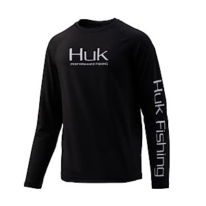 HUK Kids' Pursuit Long Sleeve Sun Protecting Fishing Shirt, Black, X-Large