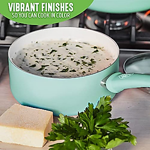 GreenLife Soft Grip Healthy Ceramic Nonstick, 1QT and 2QT Saucepan Pot Set with Lids, PFAS-Free, Dishwasher Safe, Turquoise