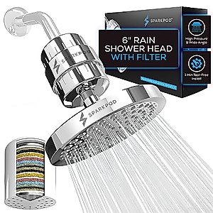 SparkPod Luxury Filtered Shower Head Set 23 Stage Shower Filter - Reduces Chlorine and Heavy Metals - High Pressure Showerhead Filter (6" Round, Luxury Polished Chrome)