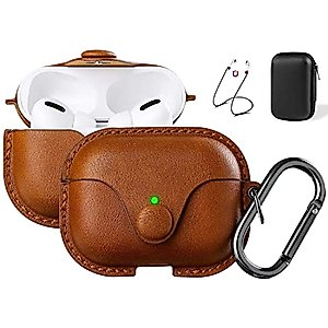 Maxjoy for AirPods Pro 2 Case Leather, Airpods Pro Leather Case Cover with Keychain Airpods Strap Compatible with Apple Airpods Pro 2nd Generation 2022/ AirPods Pro 2019 (Front LED Visible), Brown