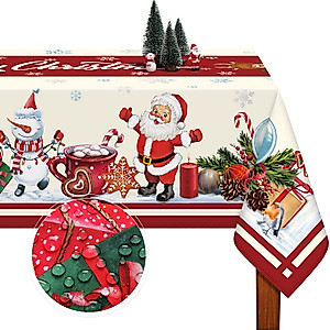 Tiamon Christmas Tablecloth Xmas Table Cover Rectangle Fabric Tablecloth Winter Snowman Tablecover Gnome Vintage for Farmhouse Decor Holiday Party Supplies(60 x 84 Inch)