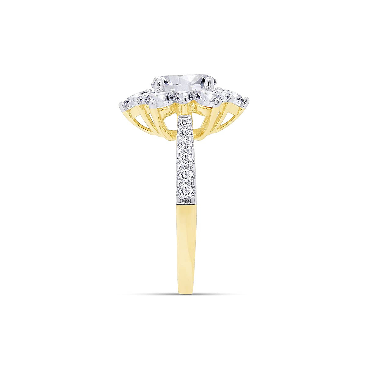 SAVEARTH DIAMONDS Center 1.20ct 7MM G-H Color Round Cut Lab Created Moissanite Diamond Cluster Engagement Ring In 14k Yellow Gold Over Sterling Silver Jewelry For Women Size-6