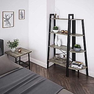 Ballucci Ladder Shelf, 4-Tier Bookshelf, Free Standing Bookcase Storage Rack Plant Stand, Industrial Accent Furniture for Living Room, Home Office, Bathroom, Bedroom - Rustic Gray