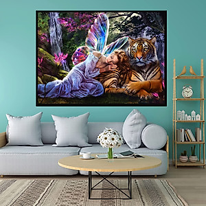 FEGAGA 5D Angel and Tiger Diamond Art Painting Kits for Adults Animals and Beauties Diamond Art Kits for Adults Diamond Art Kits Gem Art Wall Home Decor Oil 11.8X15.7inch