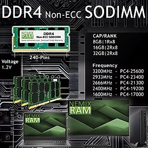 NEMIX RAM 64GB (4X16GB) DDR4 2400MHZ PC4-19200 2Rx8 1.2V CL17 260-PIN Non-ECC Unbuffered SODIMM Memory KIT Compatible with Apple iMac