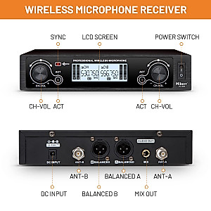 Hiberr Church Wireless Microphone, 2channel UHF Wireless Mic 300ft Range, 2x60 Adjustable Frequencies, Good Pickup, Suitable for Church, Karaoke, Meeting(YU-A20RHL)