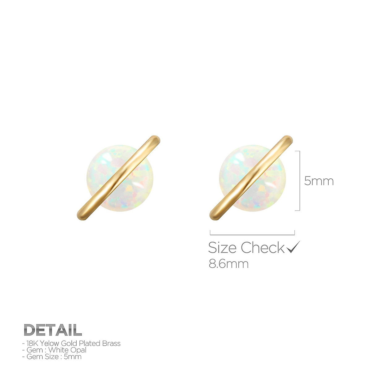 Planet 18K Rose/White/Yellow Gold Plated 925 Sterling Silver Post Dainty Opal Stud Earrings, White/Green/Pink Opal Earrings (Yellow Gold)