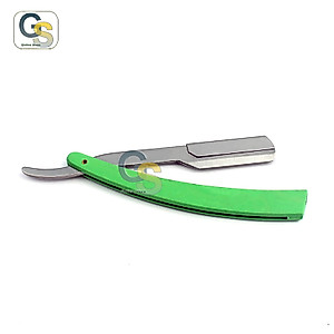 G.S GREEN STRAIGHT BARBER EDGE STEEL RAZOR FOLDING SHAVING KNIFE WITH 11 BLADES RAZORS