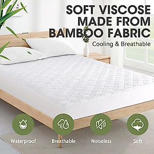 HYLEORY Queen Size Waterproof Mattress Protector Viscose Made from Bamboo Cooling Mattress Pad Cover Breathable Soft 3D Air Fabric Noiseless Washable Fitted Sheet with Deep Pocket Up to 21"