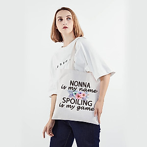 PWHAOO Grandma Nonna Gift Nonna Is My Name Spoiling Is My Game Tote Bag Canvas Best Nonna Ever Shopping Bag (spoiling Nonna Tote)