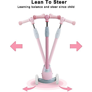 67i Scooters for Kids 2+ Year Old, Kids Scooter 3 Wheel, Toddler Scooter with Lean-to-Steer System and 4 Height-Adjustable Handlebar (Pink)
