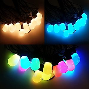Smart Outdoor String Lights - 2700K Warm White IC+ RGB, Compatible with Alexa/Google Assistant, Dream Color String Lights, APP Remote, Patio Light, 2.4GHz WiFi