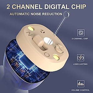 Hearing Aids, Newest 2- Channel Digital Rechargeable Hearing Aids with Charging Box Indicating Remaining Power, Invisible Personal Sound Hearing Amplifier with Intelligent Noise Reduction (White)