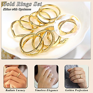 10 PCS Dainty 14K Gold Rings for Women, Open Twist Simulated Diamond Criss Cross Designs, Perfect for Stacking Layering on Thumb and Knuckle Engagement Rings in Sizes 8