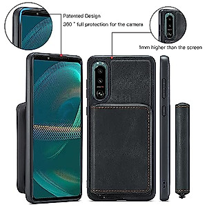 Phone Case for Sony Xperia 5 III 3 / Xperia5III 5G Wallet Cover with Tempered Glass Screen Protector and Credit Card Holder Zipper Stand Cell Accessories Experia 5III 5G XQ-BC72 Women Men Black