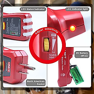 UNI-T AC Circuit Breaker Finder with Integrated GFCI Outlet Tester AC 90-120V USA Plug + Adjustable Sensitivity Beeper Indicattion+ Flashing LED Light
