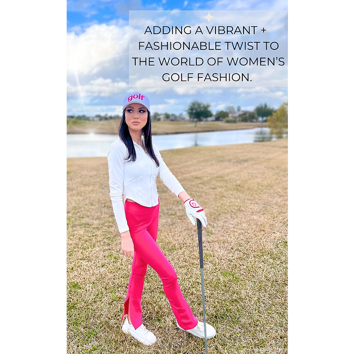 Women's Golf Hat White Ballcap with Pink Accent - Trendy Apparel for Woman, Adjustable Ball Cap, Women, Ladies Cute Golf Gear Apparel Caps - One Size Fits All Unisex