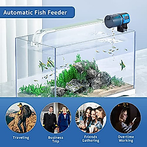 Auto Fish Feeder for Aquarium, FYD Automatic Fish Feeder Food Timer Dispenser for Small Fish Tank, Vacation, Goldfish, 4 Feeding Time/Rotation Adjustable