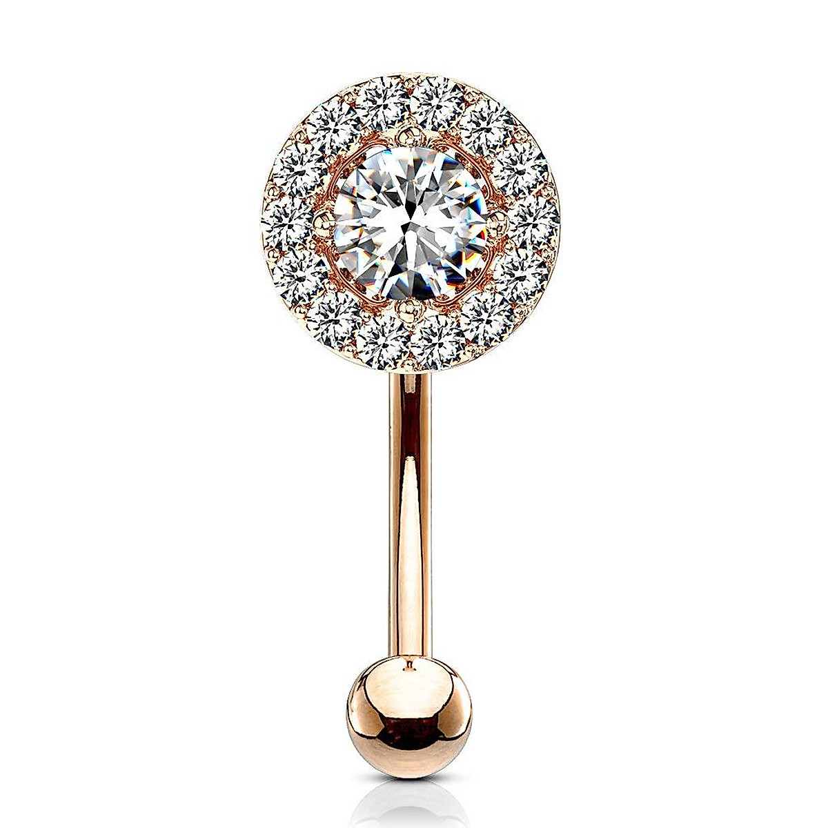 Forbidden Body Jewelry 16g 8mm Curved Barbell for Daith, Eyebrow, Rook & Belly w/Double Tier Round CZ Top, Clear/Rose Gold Tone