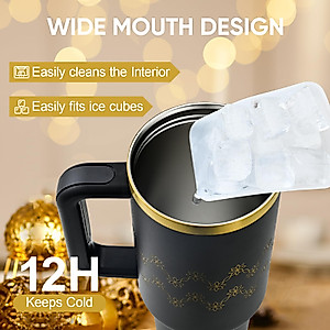 KEWIXY 40 oz Tumbler With Handle and Straw, Gloss Insulated Travel Tumbler, Fits in Cup Holder, Travel Coffee Mug with Lid, Included Leak Proof Straw Cover -Flower Surge