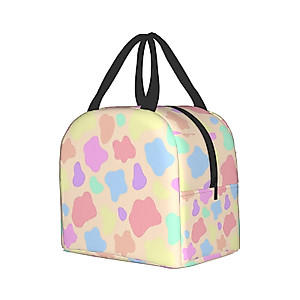 Insulated Lunch Bag Reusable Lunch Box For Girls, Cooler Lunch Tote Bag With Front Pocket for Teen Girls Women Men School Picnic Office Work, Cute Colorful Cow Print