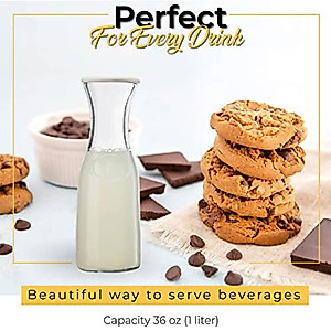 Xabono Glass Juice Bottles 3 Pack Juice Bottles 1 Liter (36 oz) Glass Milk Bottle with Lid for Mimosa Bar Juice Containers with Lids for Fridge 6 Lids Glass Carafe Clear Water Carafe