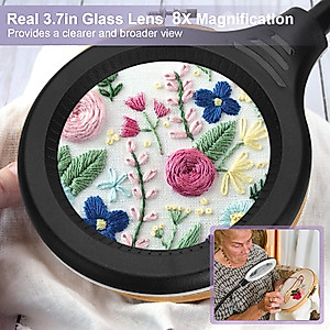 JEEDEFI 2-in-1 Magnifying Glass with Light and Stand, 5 Lighting Modes Stepless Dimmable LED Magnifying Clamp Lamp, 8X Desk Lighted Magnifier Hands Free for Craft Close Work Mini Painting Hobby, Black