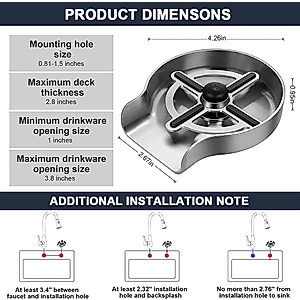 ESOW Metal Faucet Glass Rinser for Kitchen Sinks, Auto Flushing with 10 Powerful Water Spraying Holes, Bottle Washer, Cup Cleaner, Bar Accessories, Stainless Steel 304 Brushed Nickel Finish