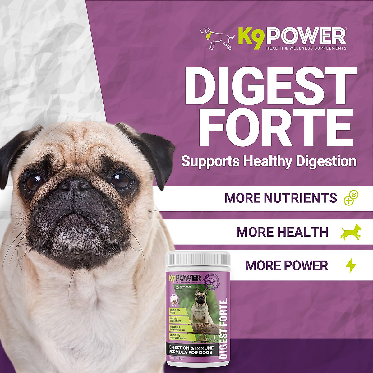 K9 Power Digest Forte for Dogs 1lb – Digestive Support - Enhances Nutrient Absorption - Balances Gut Flora - Eases Discomfort & Boosts Immunity