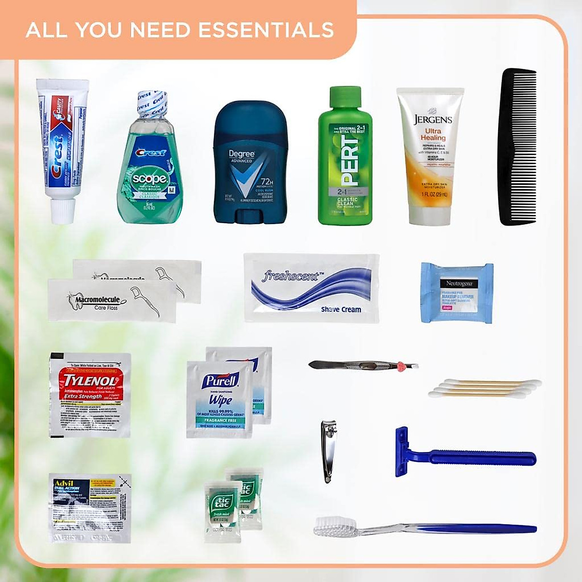 Asom Toiletry Travel Kit - 20 Piece TSA Approved Personal Care & Hygiene Essentials Set for Men & Women, Pre-Filled Convenience for Travel, Airplane Carry-On Ready.