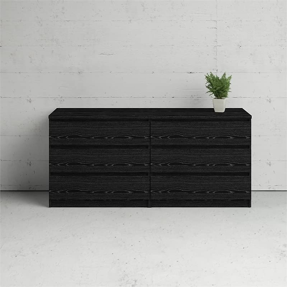 Pemberly Row Modern Contemporary 6 Drawer Wide Double Bedroom Dresser in Black Woodgrain