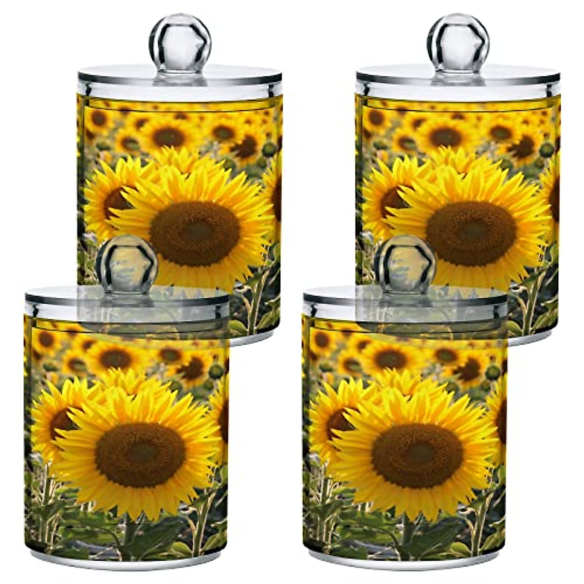 ALAZA Yellow Sunflower Stylish Floral 2 Pack Qtip Holder Dispenser 14 Oz Clear Plastic Apothecary Jar Containers Jars Bathroom for Cotton Swab, Ball, Pads, Floss, Vanity Makeup Organizer