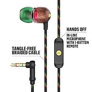 House of Marley Smile Jamaica: Wired Earphones with Microphone, Noise Isolating Design, and Sustainable Materials (Rasta)