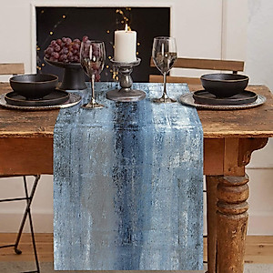 Emvency Farmhouse Style Table Runner, Abstract Art Painting Denim Blue Table Runners for Kitchen Coffee Table Family Dinners Holiday Parties Wedding Events Decor(13x72 inch)