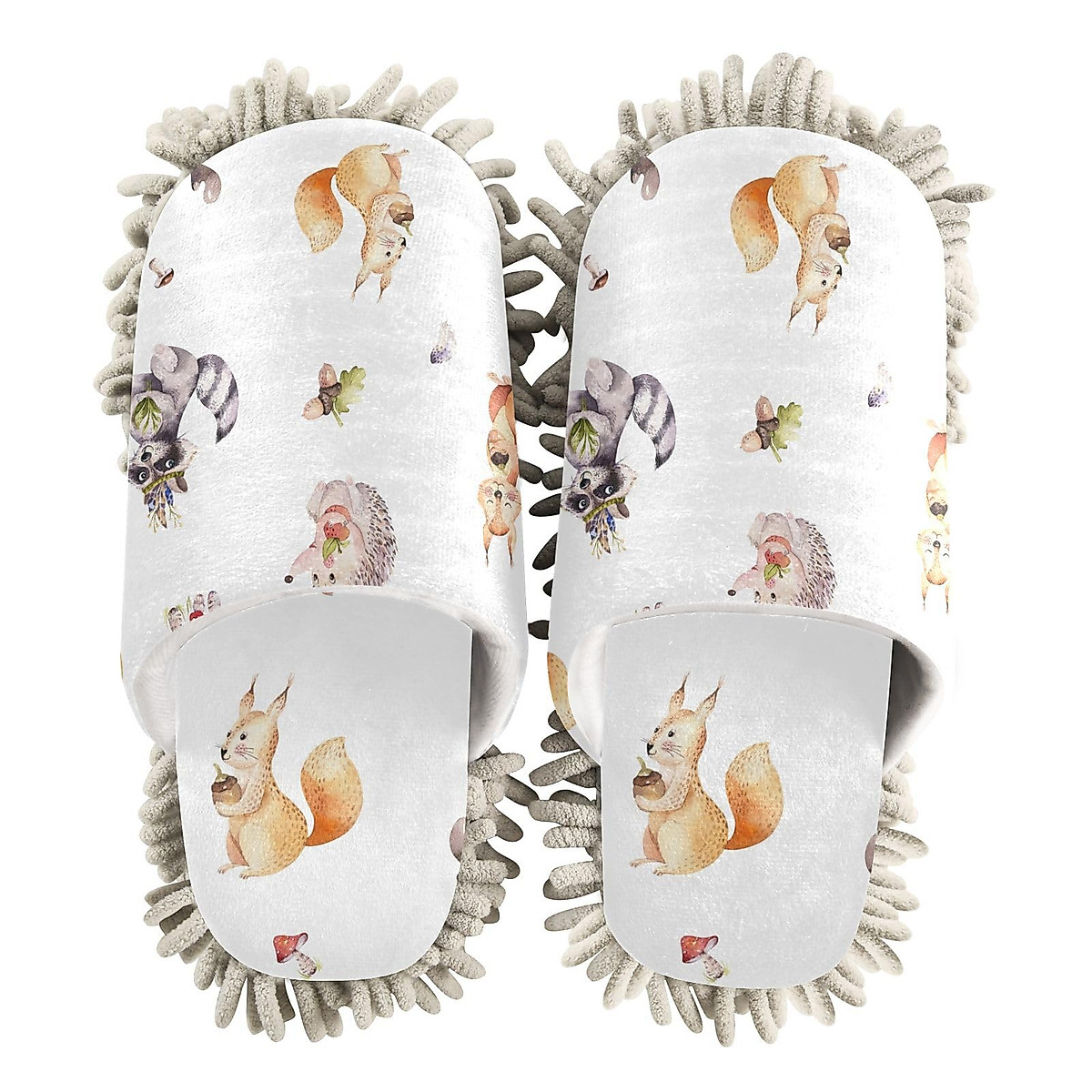 FLildon Microfiber Cleaning Slippers Cute Animals Squirrels Washable Mop Shoes Slipper for Men/Women House Floor Dust Cleaner, Size M