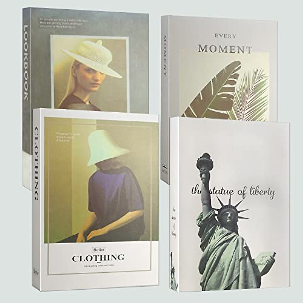 4 PCS Modern Hardcover Fake Book Decoration for Coffee Table Bookshelf Display - Fashion Faux Books Stack Plant Pattern Design for Rustic Home Farmhouse Office Decorative Books Set of 4