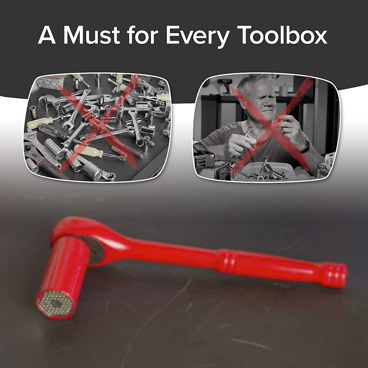 Red Dog Socket w/ Drill Adapter, Fits Most Nuts & Bolts, Use with Socket Wrenches & Power Drills, Steel Rods Form Any Shape, Standard or Metric, 2 In.