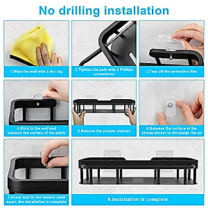 Misounda Shower Caddy Adhesive Shower Organizer Wall Mounted Shower Shelves with Towel Bar No Drilling Bathroom Organizer Shower Storage for Dorm Bathroom Toilet Kitchen-Black
