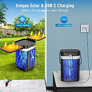 Solar Bug Zapper Outdoor and Indoor, Dual Folding Solar Panel with Auto Sensor Function, USB Rechargeable Cordless Fly Traps, 4200V Electric Mosquito Killer for Patio, Backyard, Garden, Camping